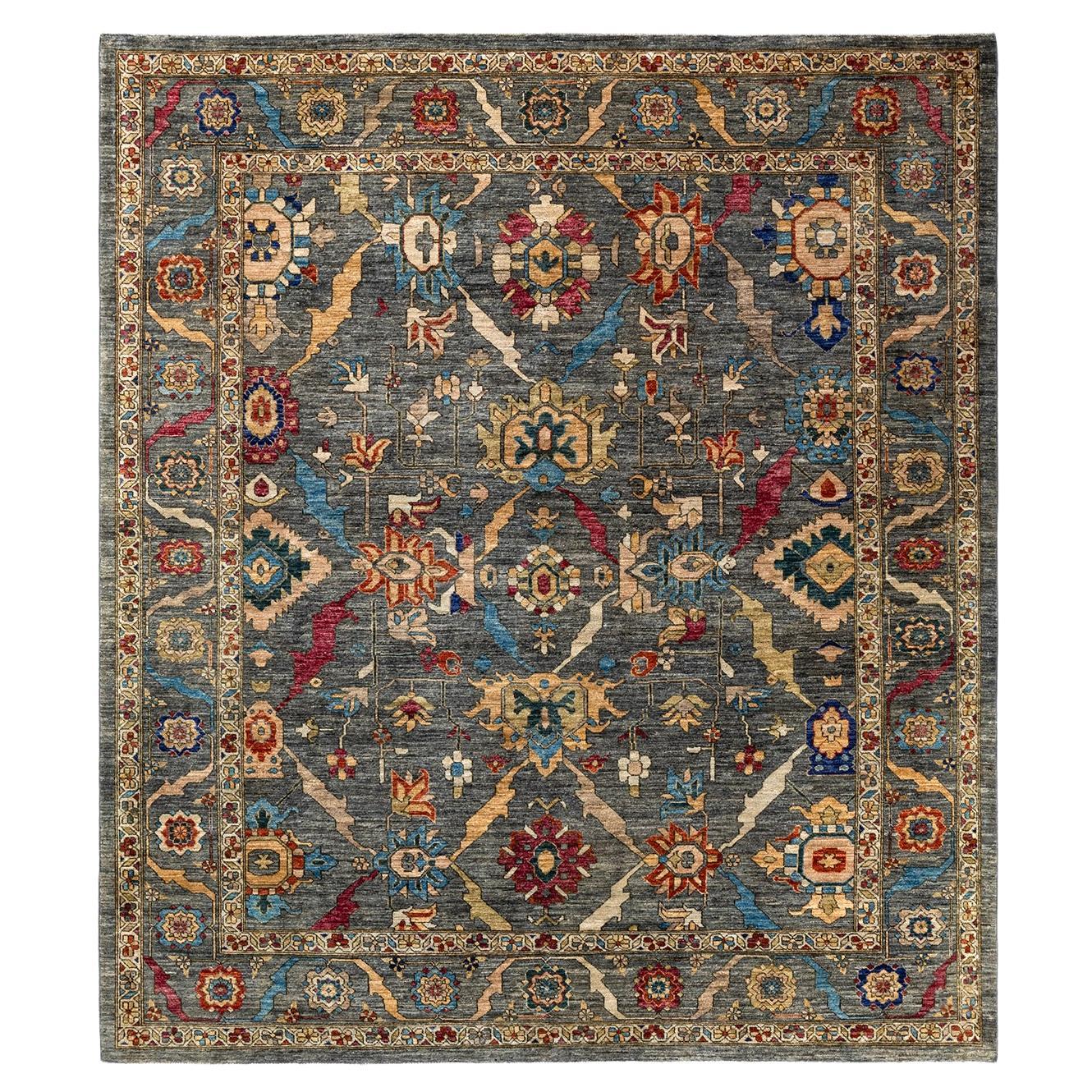 One of a Kind Hand Knotted Traditional Tribal Serapi Grey Area Rug For ...