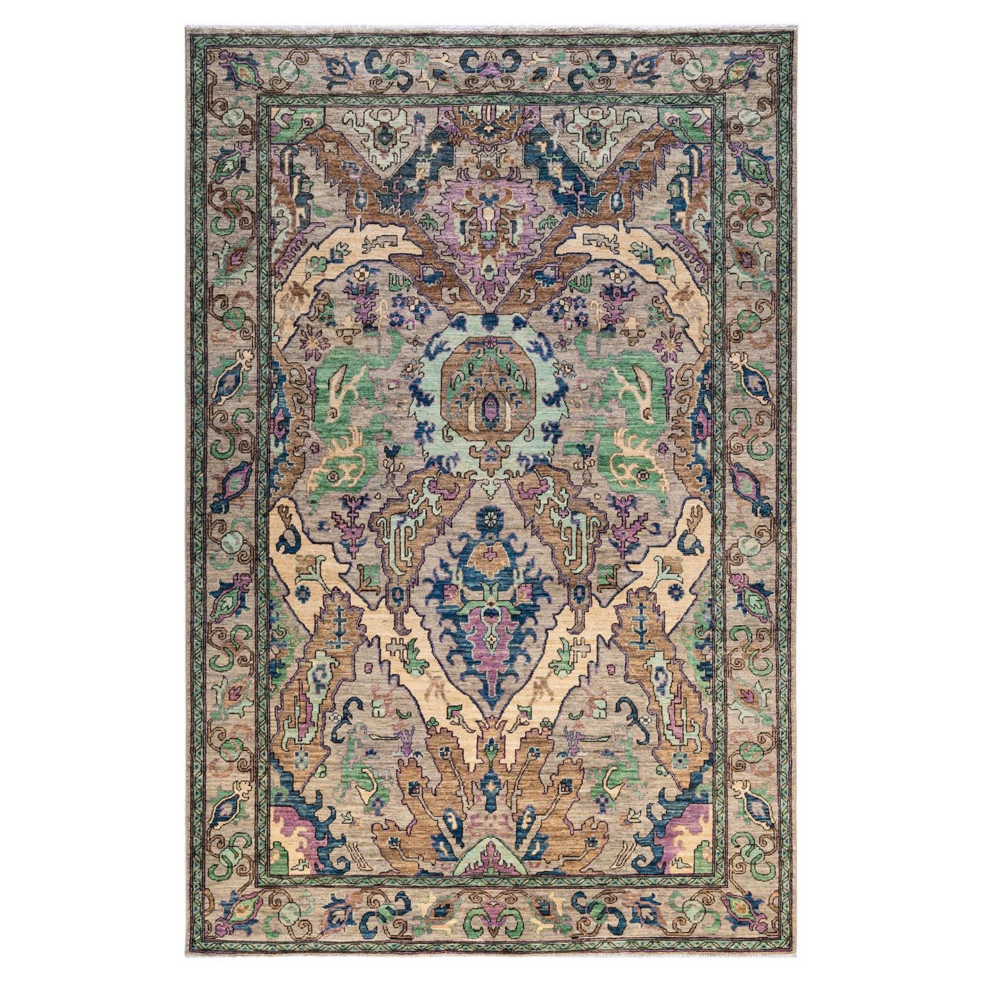 One of a Kind Hand Knotted Traditional Tribal Serapi Grey Area Rug For ...