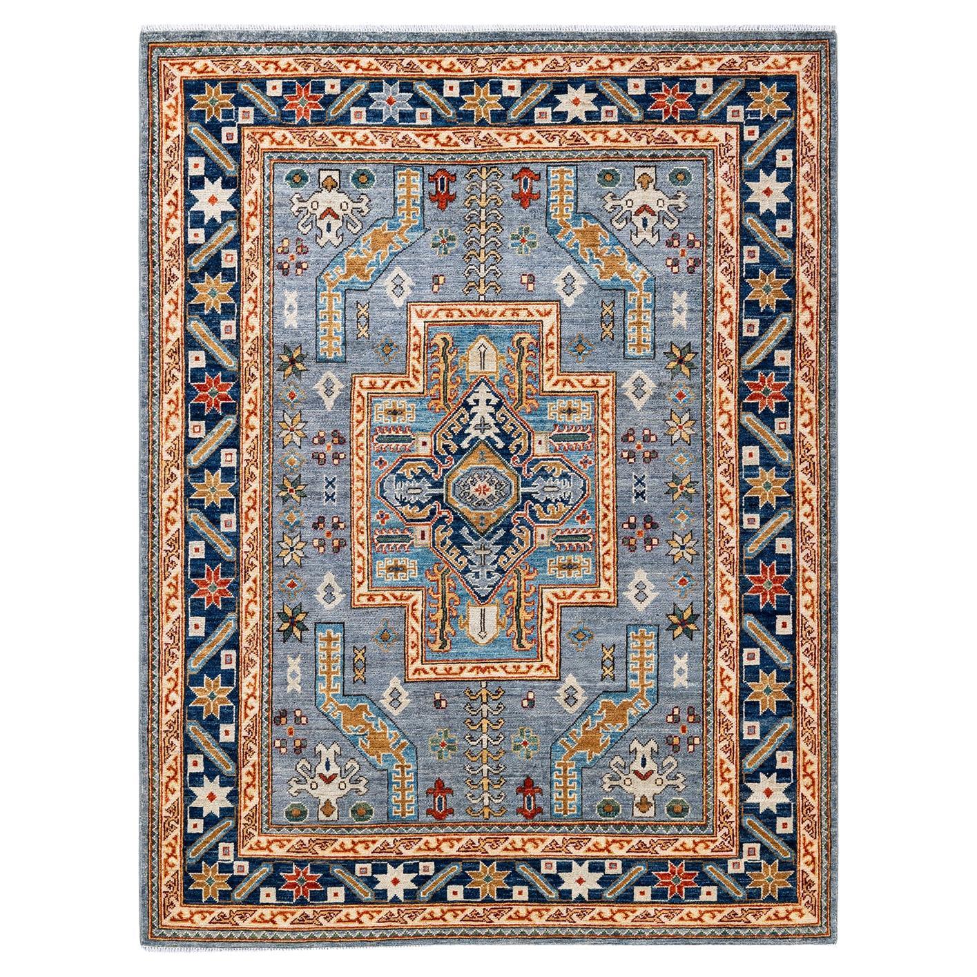 One of a Kind Hand Knotted Traditional Tribal Serapi Gray Square Area ...