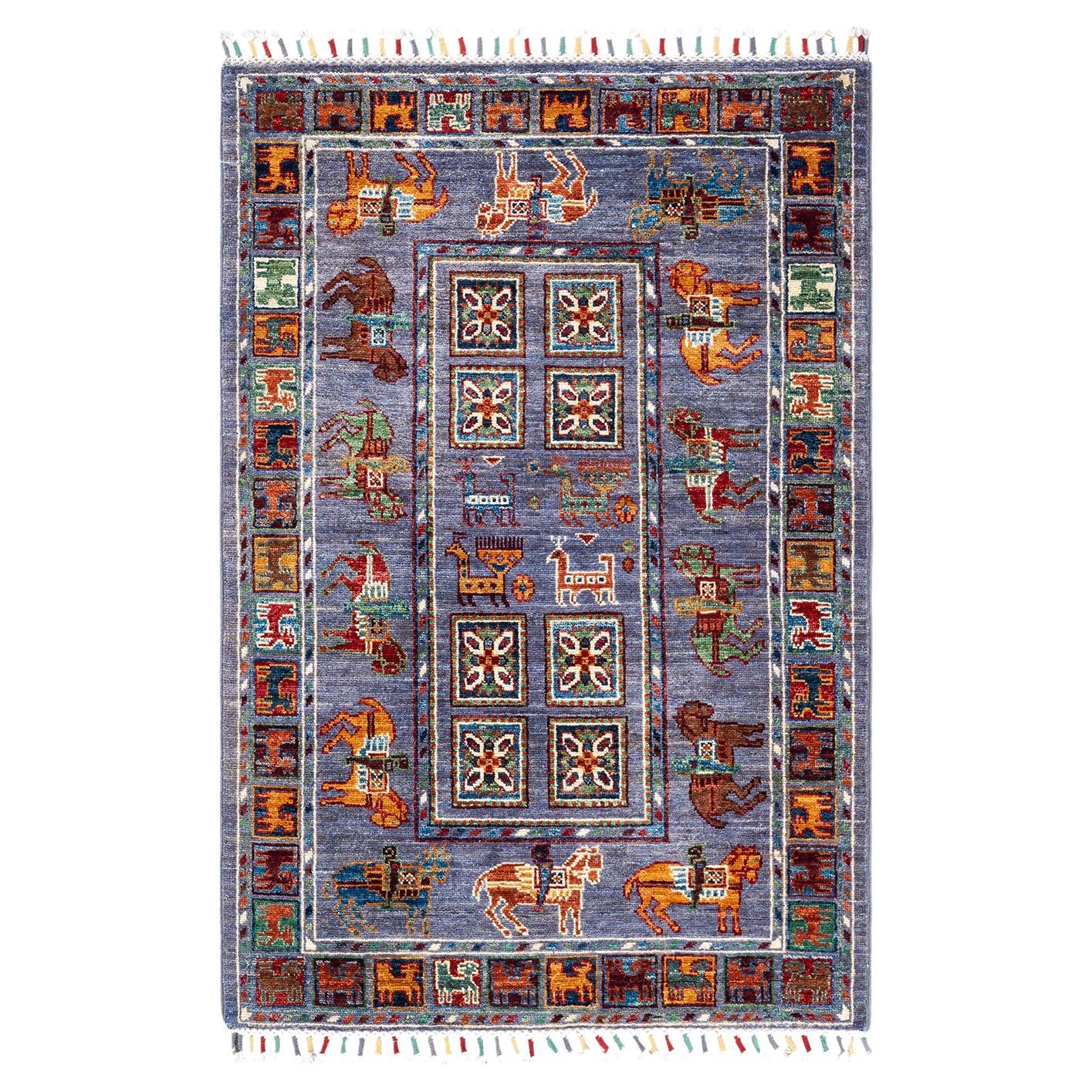 One of a Kind Hand Knotted Traditional Tribal Serapi Gray Area Rug For ...