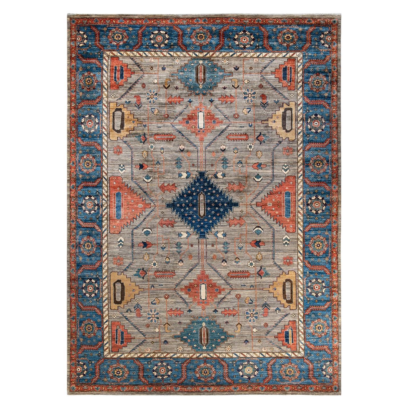 One of a Kind Hand Knotted Traditional Tribal Serapi Ivory Area Rug For ...