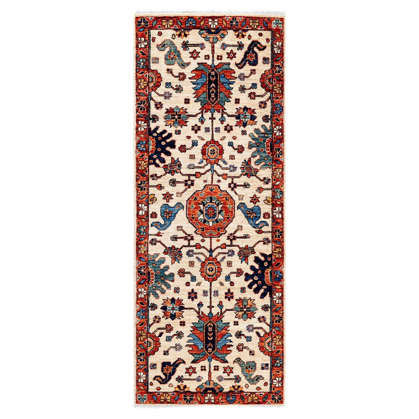 One of a Kind Hand Knotted Traditional Tribal Serapi Ivory Area Rug For ...