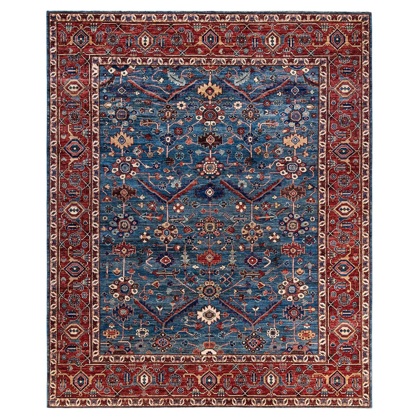 One of a Kind Hand Knotted Traditional Tribal Serapi Light Blue Area ...