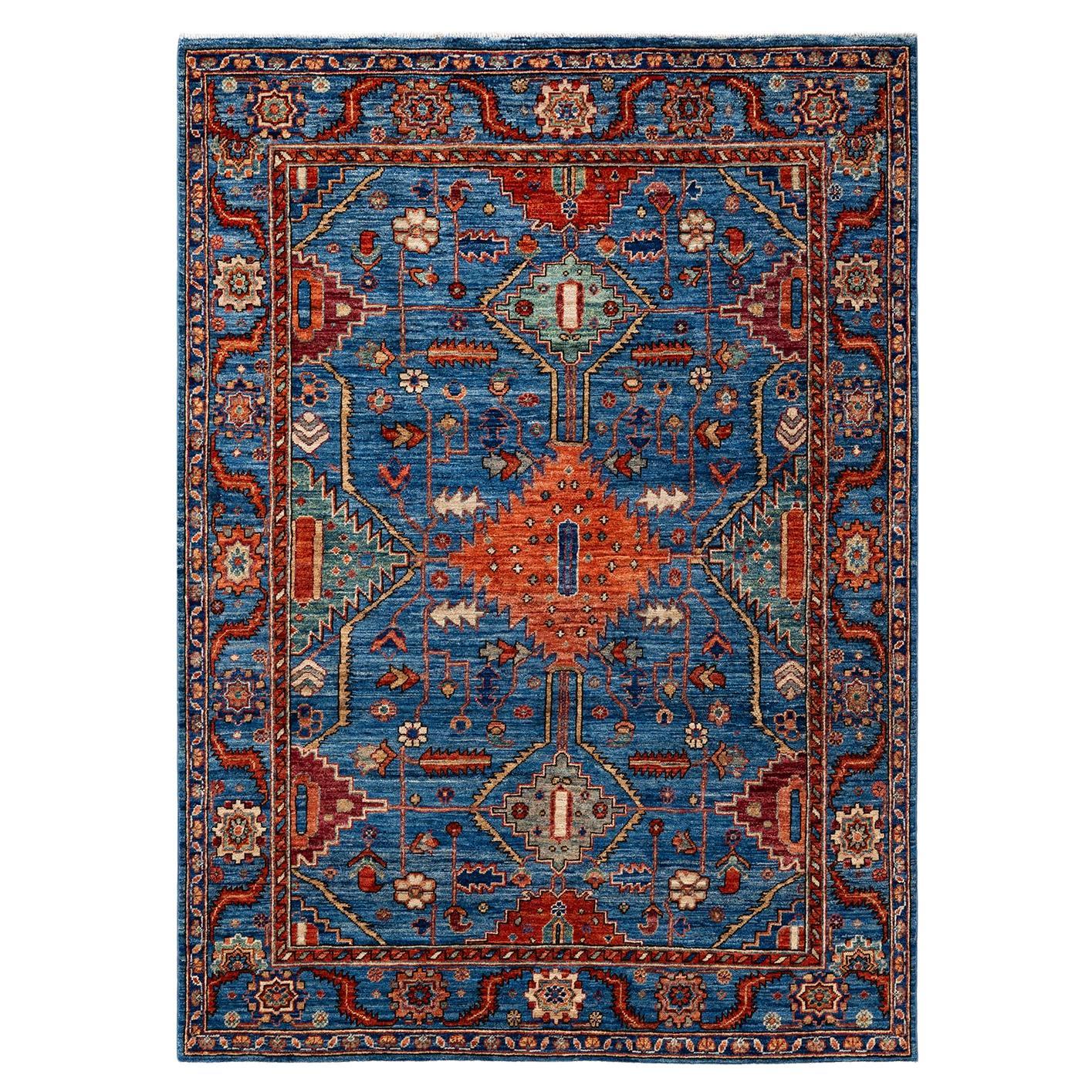 One of a Kind Hand Knotted Traditional Tribal Serapi Light Blue Area ...