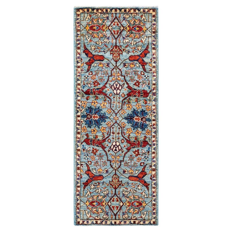 One of a Kind Hand Knotted Traditional Tribal Serapi Light Blue Area ...