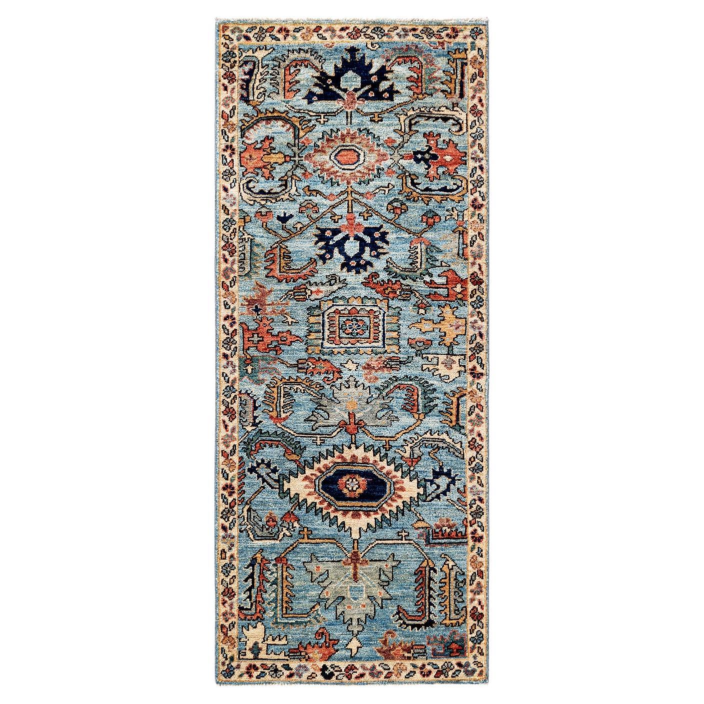 One of a Kind Hand Knotted Traditional Tribal Serapi Light Blue Area ...