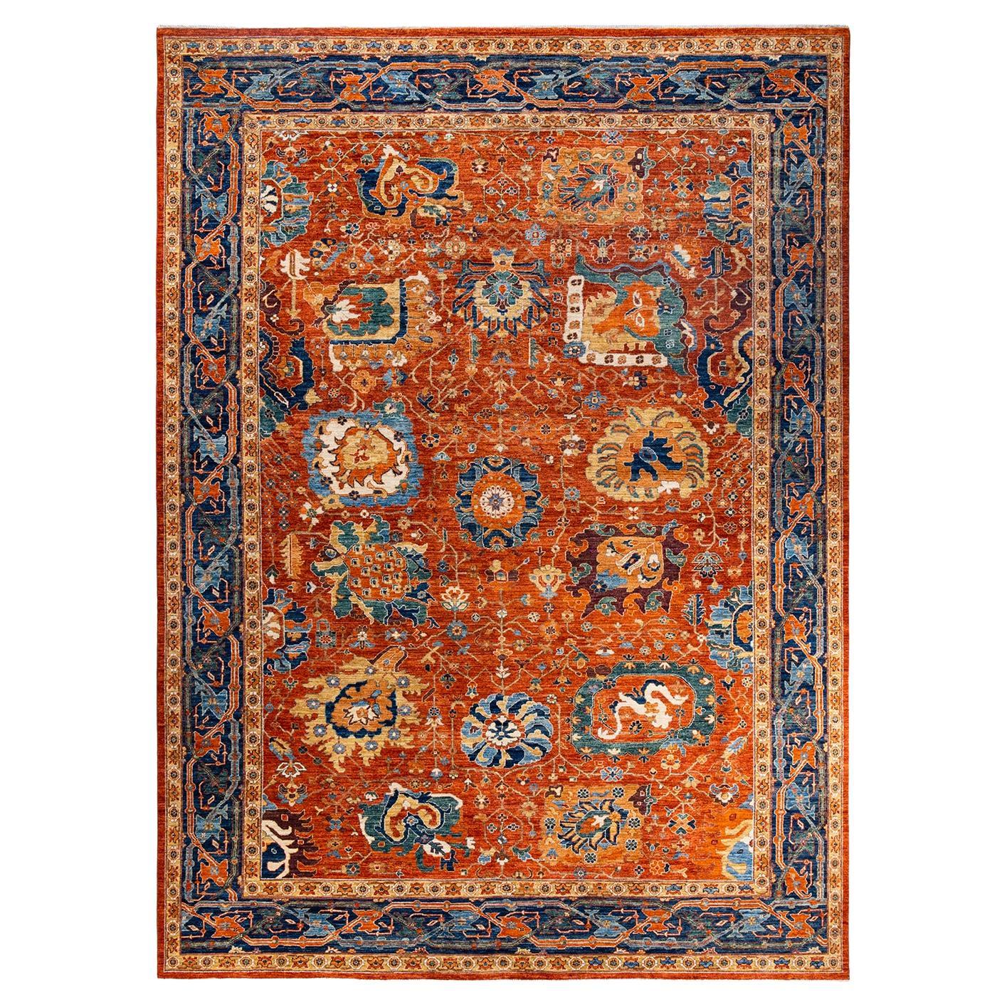 One of a Kind Hand Knotted Traditional Tribal Serapi Orange Area Rug ...