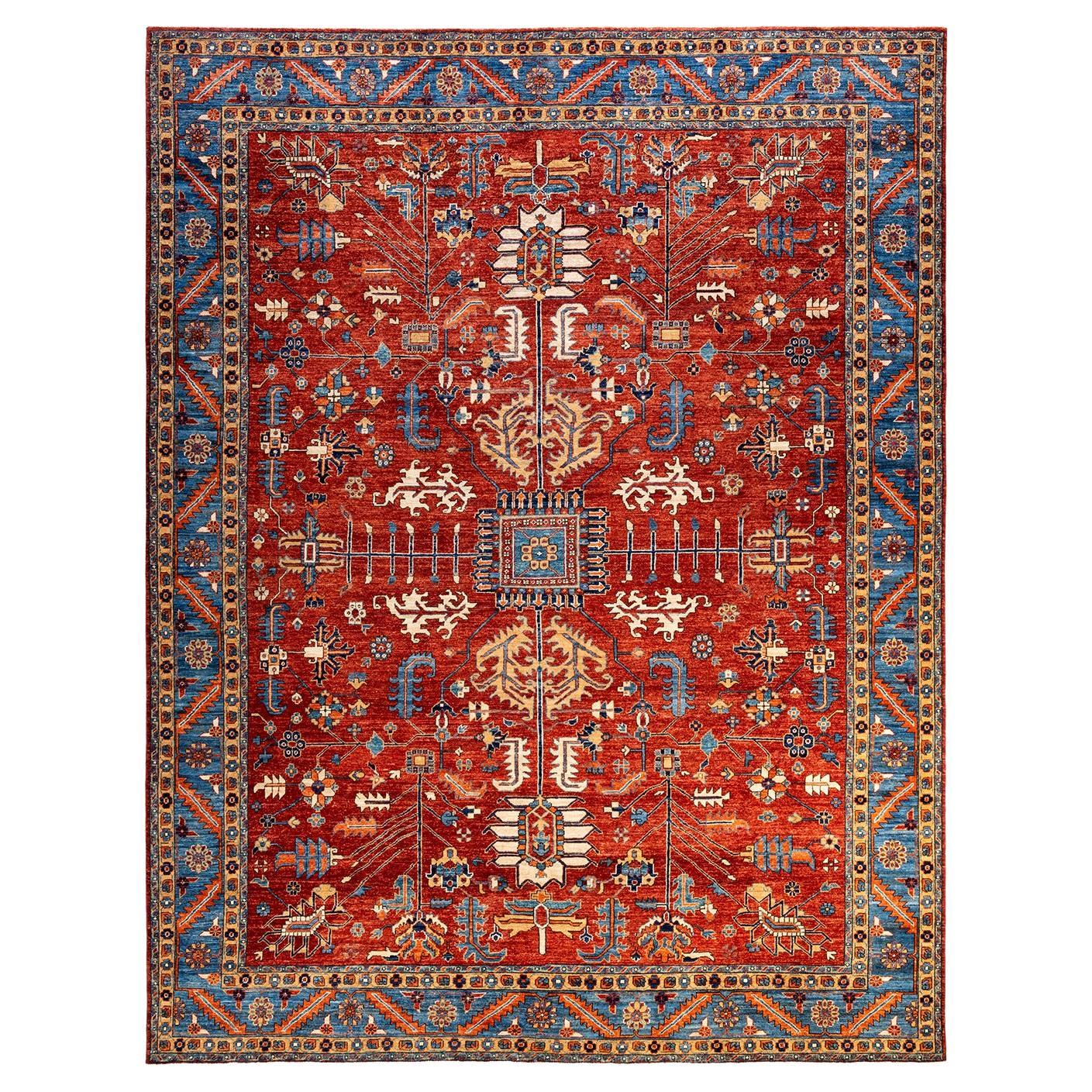 One of a Kind Hand Knotted Traditional Tribal Serapi Orange Area Rug ...