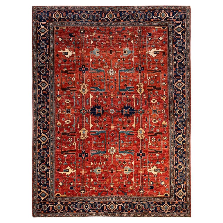 One of a Kind Hand Knotted Traditional Tribal Serapi Orange Area Rug ...