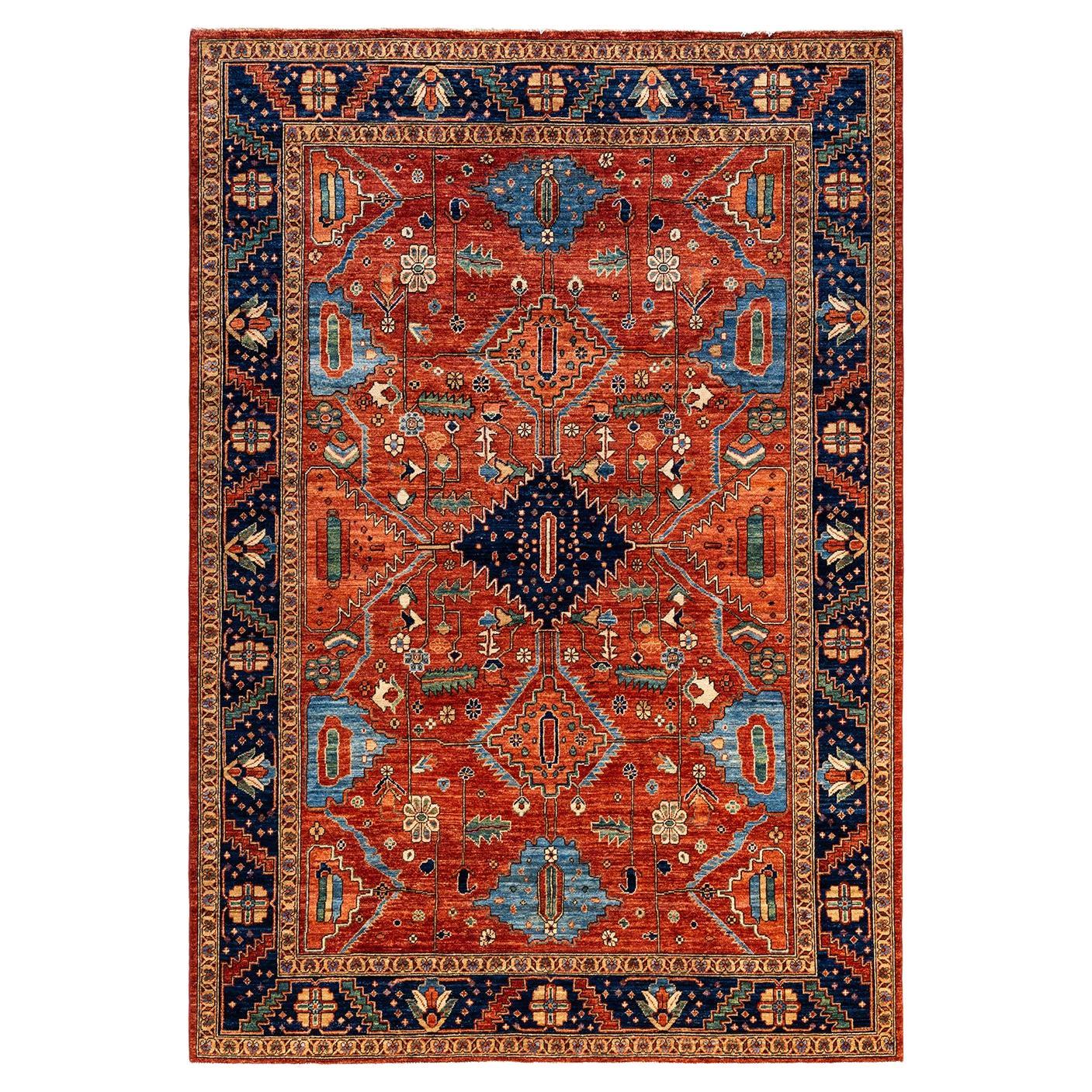 One of a Kind Hand Knotted Traditional Tribal Serapi Orange Area Rug ...