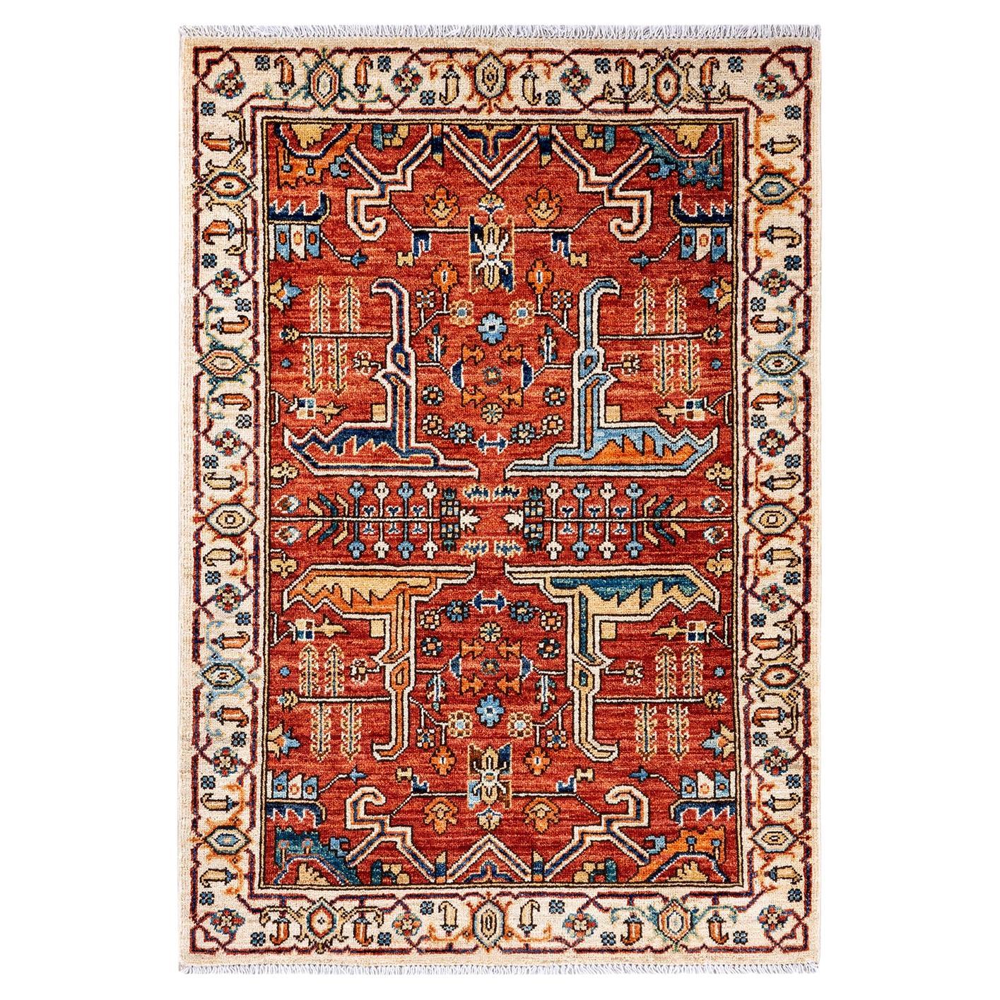 One of a Kind Hand Knotted Traditional Tribal Serapi Orange Area Rug ...