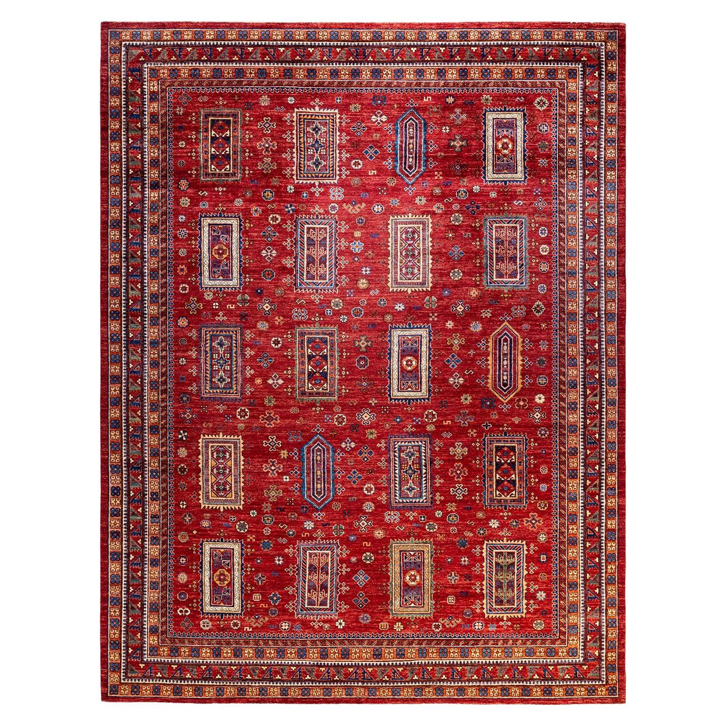One of a Kind Hand Knotted Traditional Tribal Serapi Red Area Rug For ...