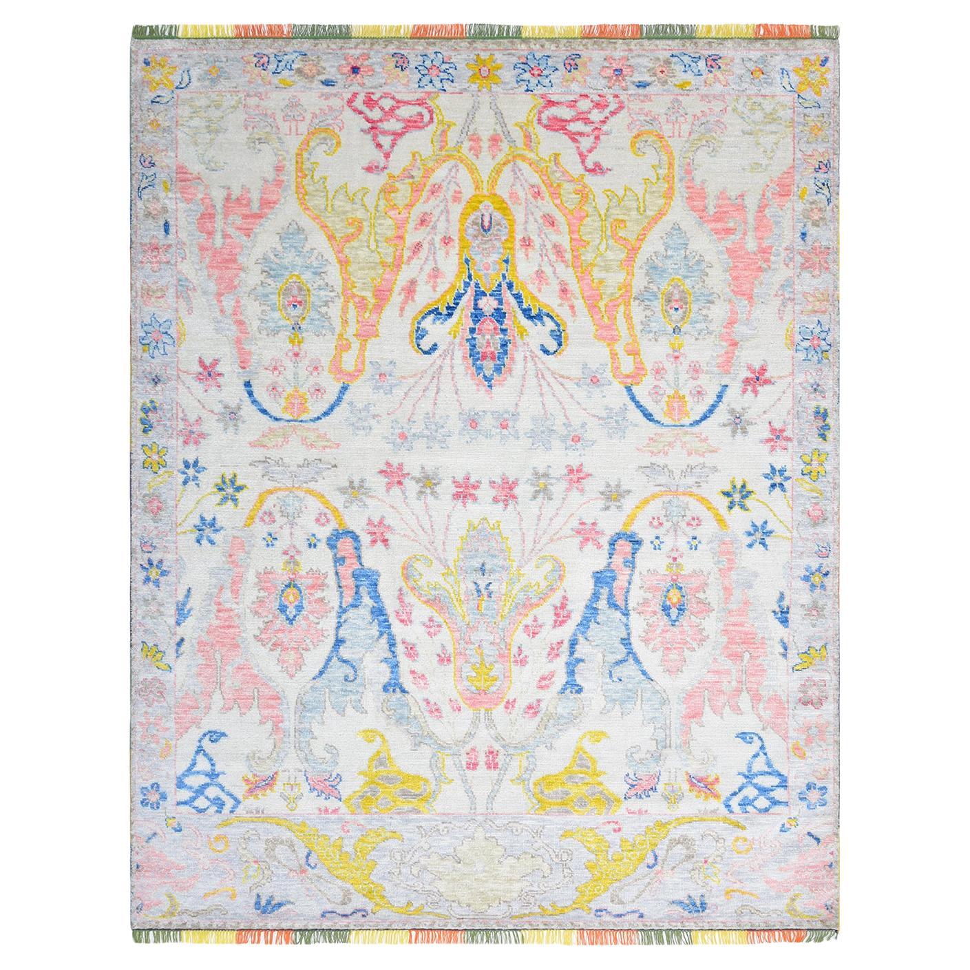 Contemporary Area Rug in Ivory, Handmade of Silk - Wool, "Reef" For ...