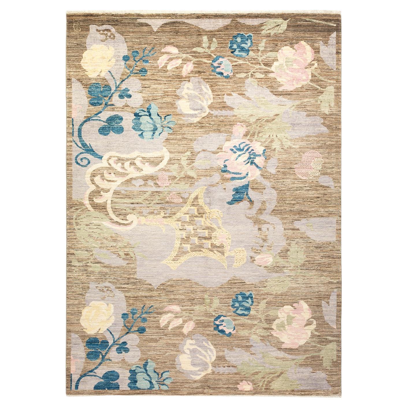 One-of-a-kind Hand Knotted Wool Eclectic Beige Area Rug For Sale at 1stDibs
