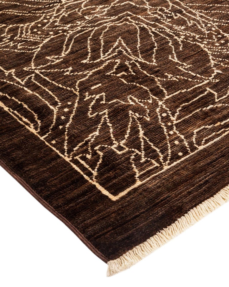 One-of-a-Kind Hand Knotted Wool Eclectic Brown Area Rug For Sale at 1stDibs