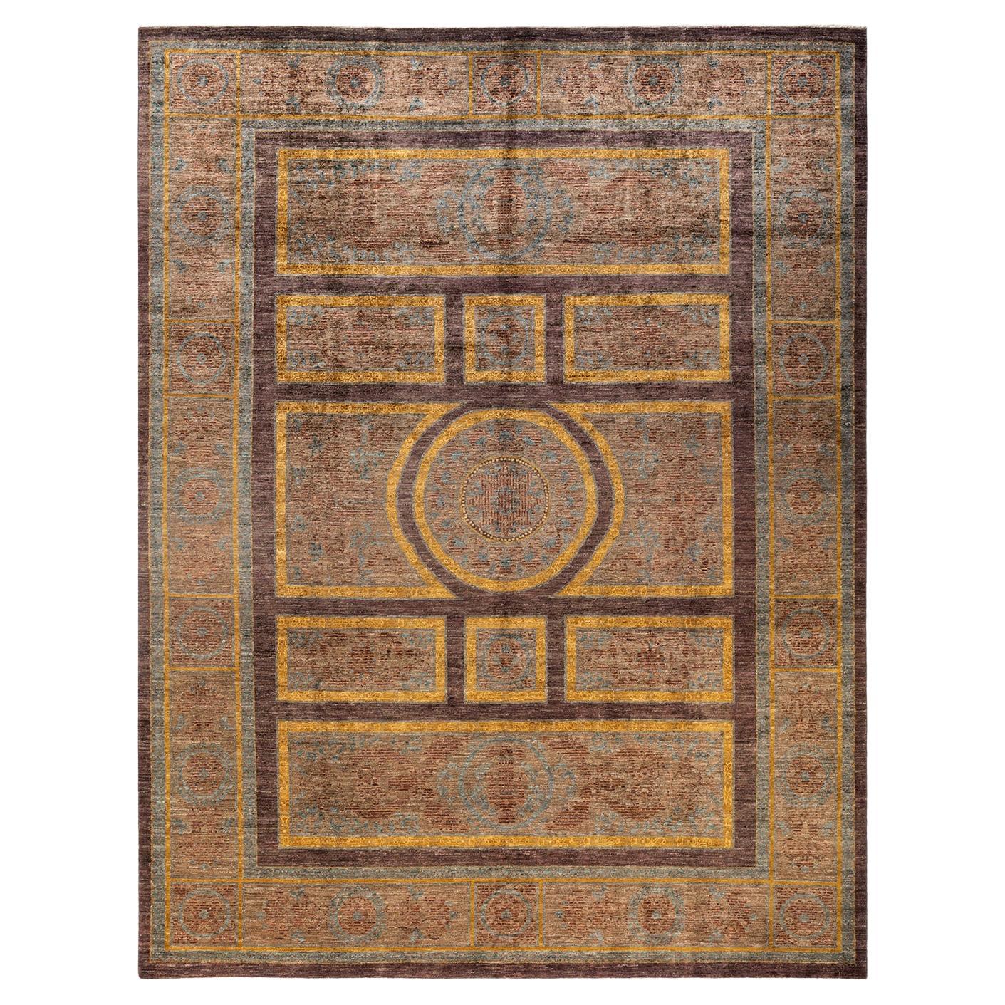 One-of-a-kind Hand Knotted Wool Eclectic Brown Area Rug For Sale at 1stDibs