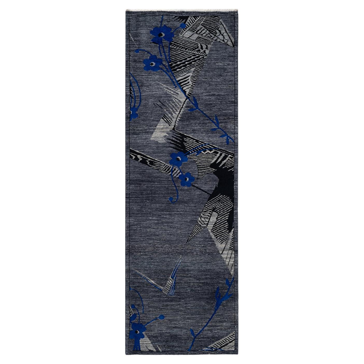 Gray Pomegranate Design Hand Knotted Wool Area Rug For Sale at 1stDibs