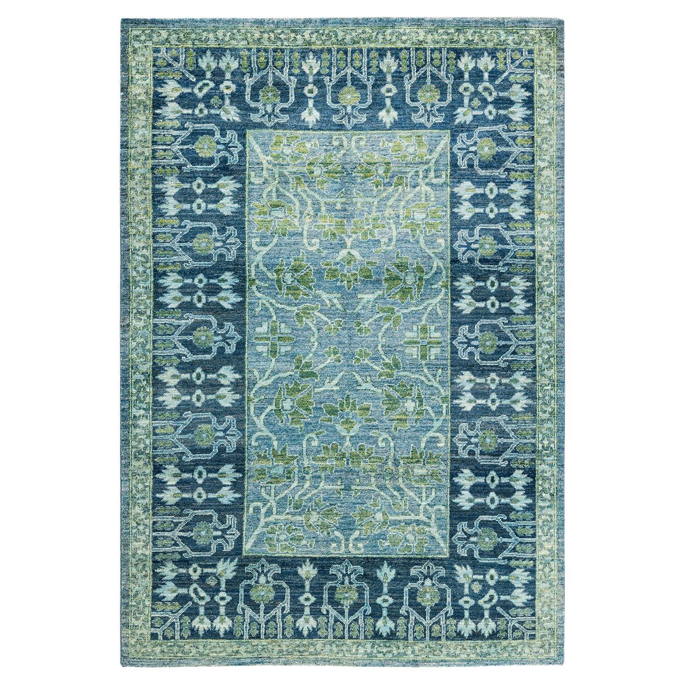 One-of-a-kind Hand Knotted Wool Eclectic Green Area Rug For Sale at 1stDibs