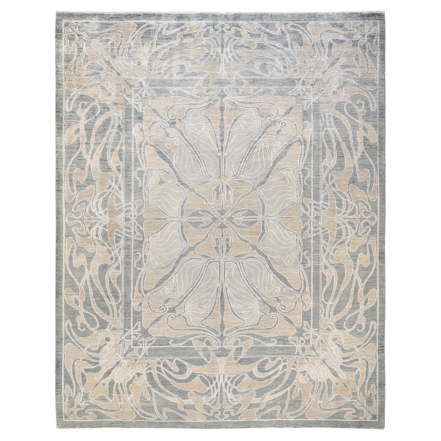 One-of-a-Kind Hand Knotted Wool Eclectic Ivory Area Rug For Sale at 1stDibs