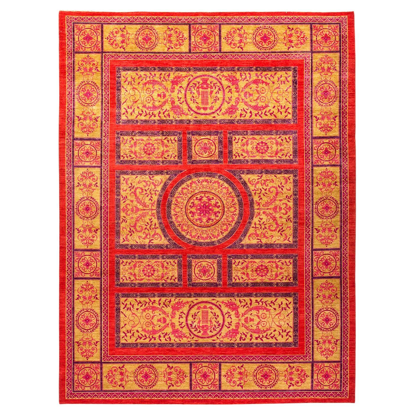 One-of-a-kind Hand Knotted Wool Eclectic Red Area Rug For Sale at 1stDibs