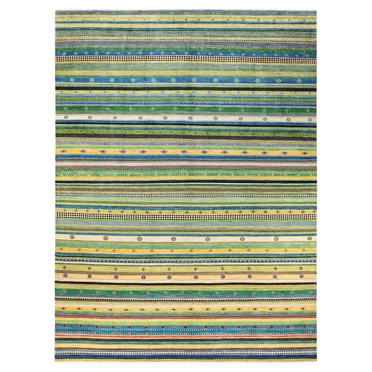 One-of-a-kind Hand Knotted Wool Modern Multi Area Rug For Sale at 1stDibs
