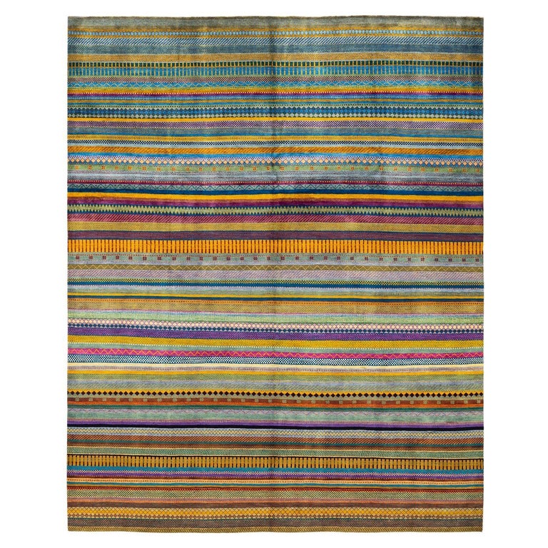One-of-a-kind Hand Knotted Wool Modern Multi Area Rug For Sale at 1stDibs