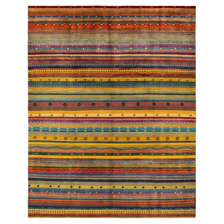 One-of-a-kind Hand Knotted Wool Modern Multi Area Rug For Sale at 1stDibs