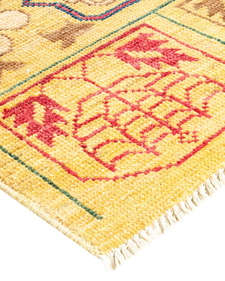 One-of-a-kind Hand Knotted Wool Modern Yellow Area Rug For Sale at 1stDibs