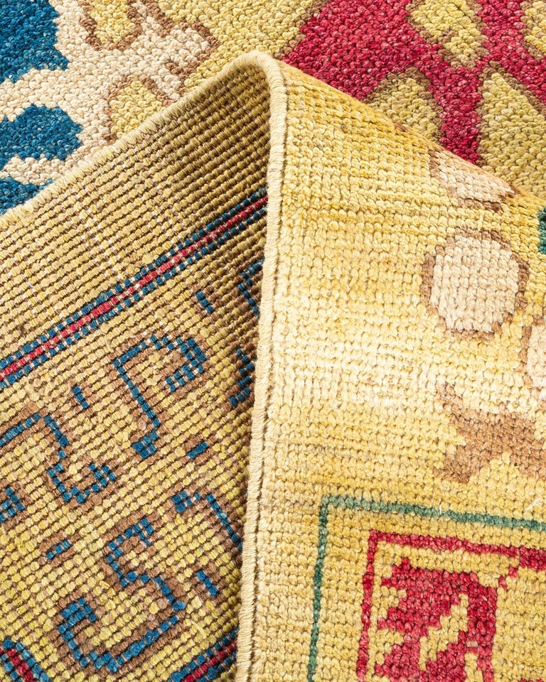 One-of-a-kind Hand Knotted Wool Modern Yellow Area Rug For Sale at 1stDibs