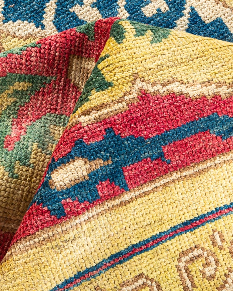 One-of-a-kind Hand Knotted Wool Modern Yellow Area Rug For Sale at 1stDibs