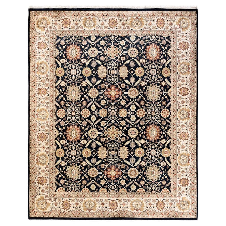 One-of-a-kind Hand Knotted Wool Mogul Black Area Rug For Sale at 1stDibs