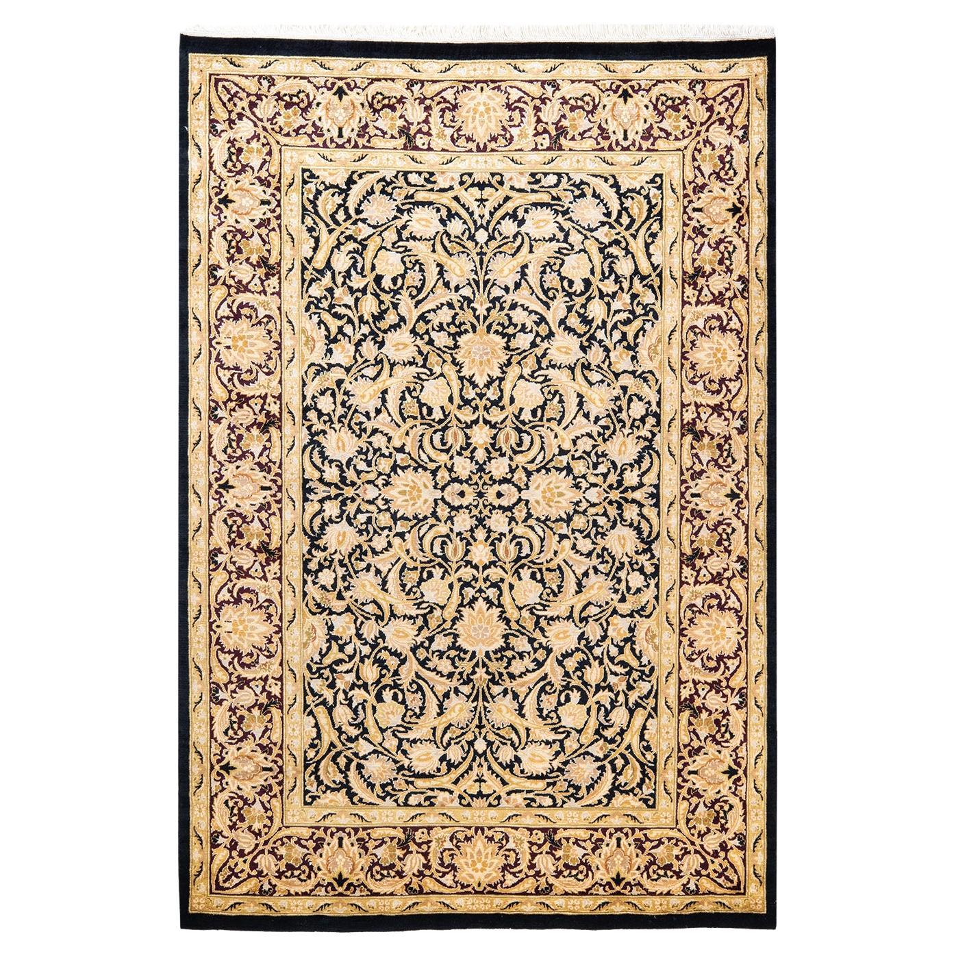 One-of-a-kind Hand Knotted Wool Mogul Black Area Rug For Sale at 1stDibs