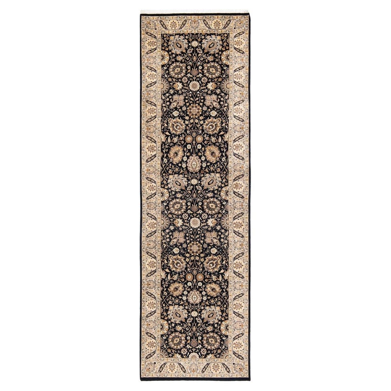 One-of-a-kind Hand Knotted Wool Mogul Black Area Rug For Sale at 1stDibs