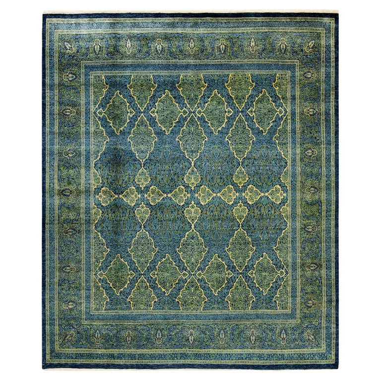 Handgeknüpfter Mogul-Blauer Teppich aus Wolle, Unikat im Angebot bei ...