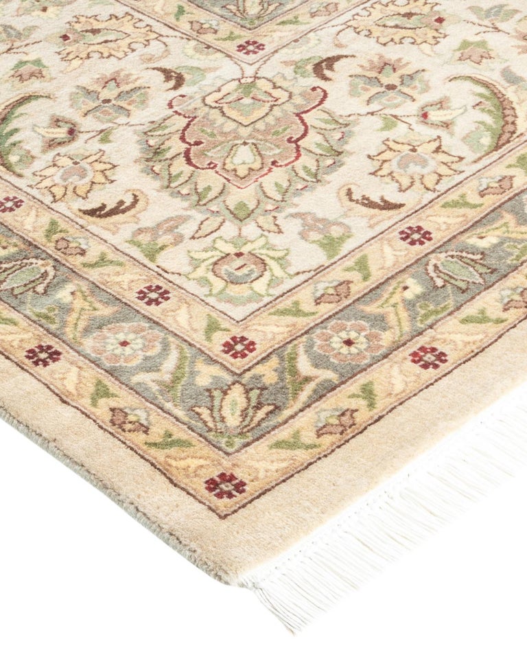 One-of-a-kind Hand Knotted Wool Mogul Ivory Area Rug For Sale at 1stDibs
