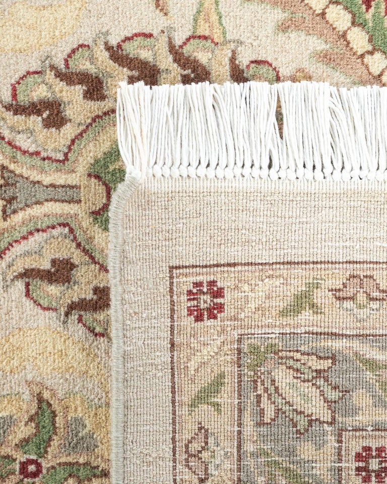 One-of-a-kind Hand Knotted Wool Mogul Ivory Area Rug For Sale at 1stDibs