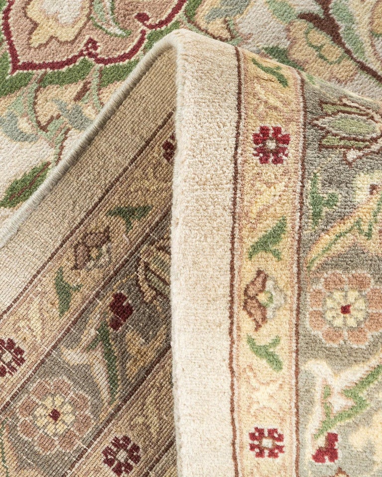 One-of-a-kind Hand Knotted Wool Mogul Ivory Area Rug For Sale at 1stDibs