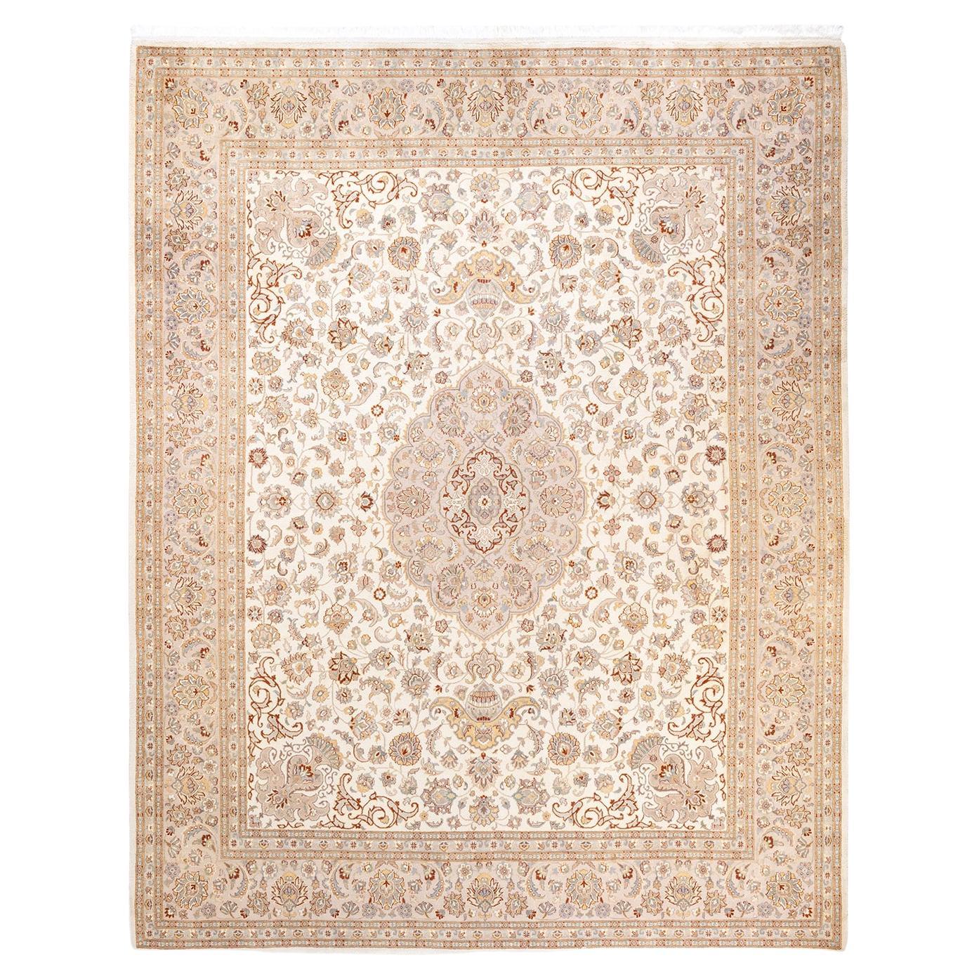 One-of-a-kind Hand Knotted Wool Mogul Ivory Area Rug For Sale at 1stDibs