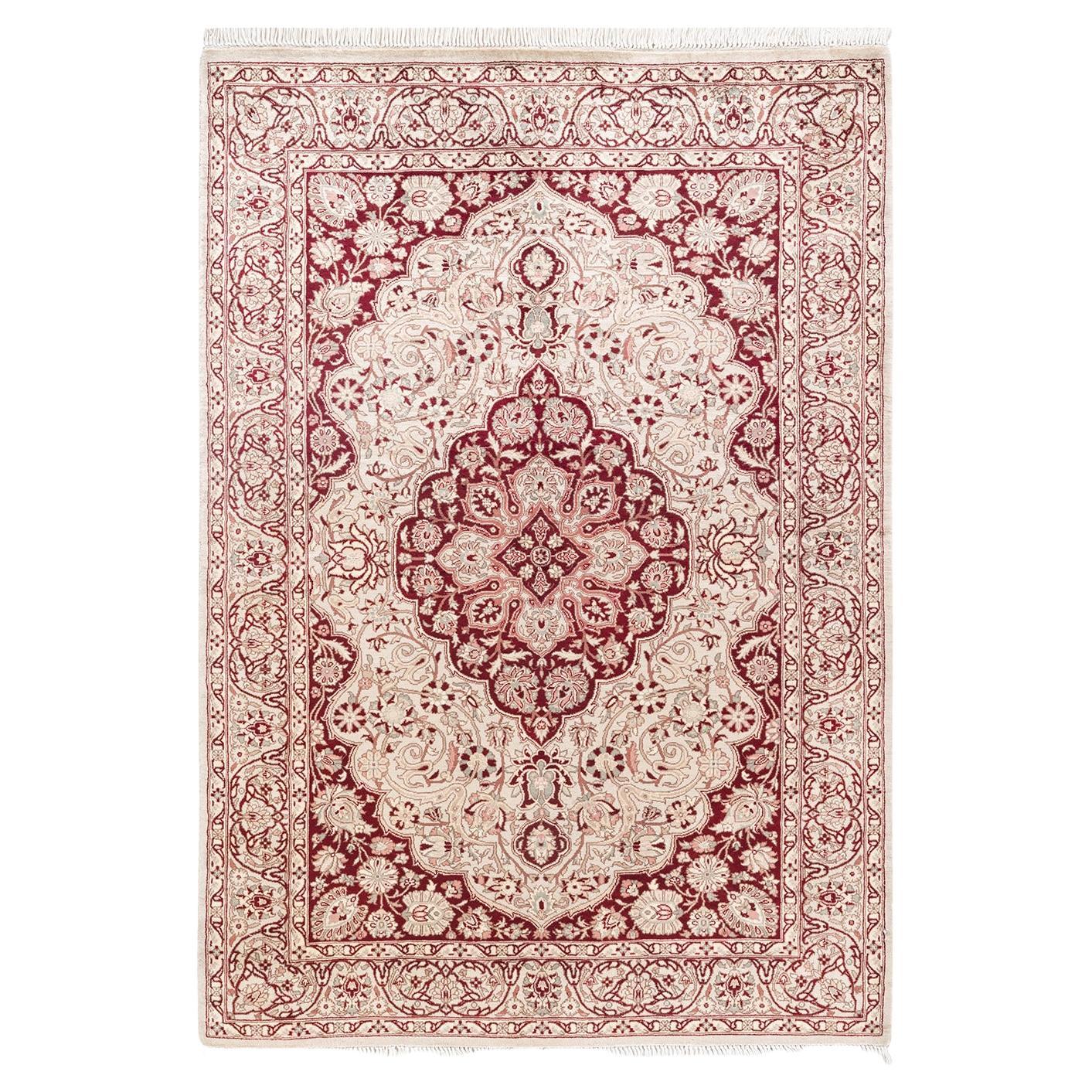 One-of-a-kind Hand Knotted Wool Mogul Ivory Area Rug For Sale at 1stDibs
