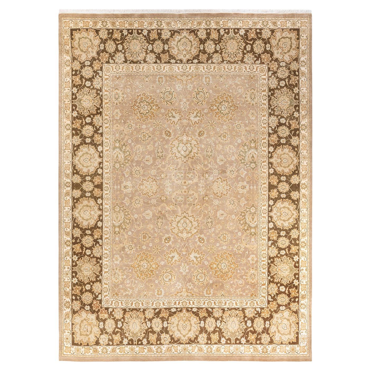 One-of-a-kind Hand Knotted Wool Mogul Ivory Area Rug For Sale at 1stDibs