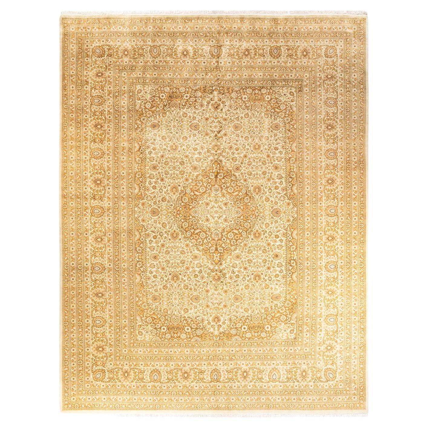 One-of-a-kind Hand Knotted Wool Mogul Ivory Area Rug For Sale at 1stDibs