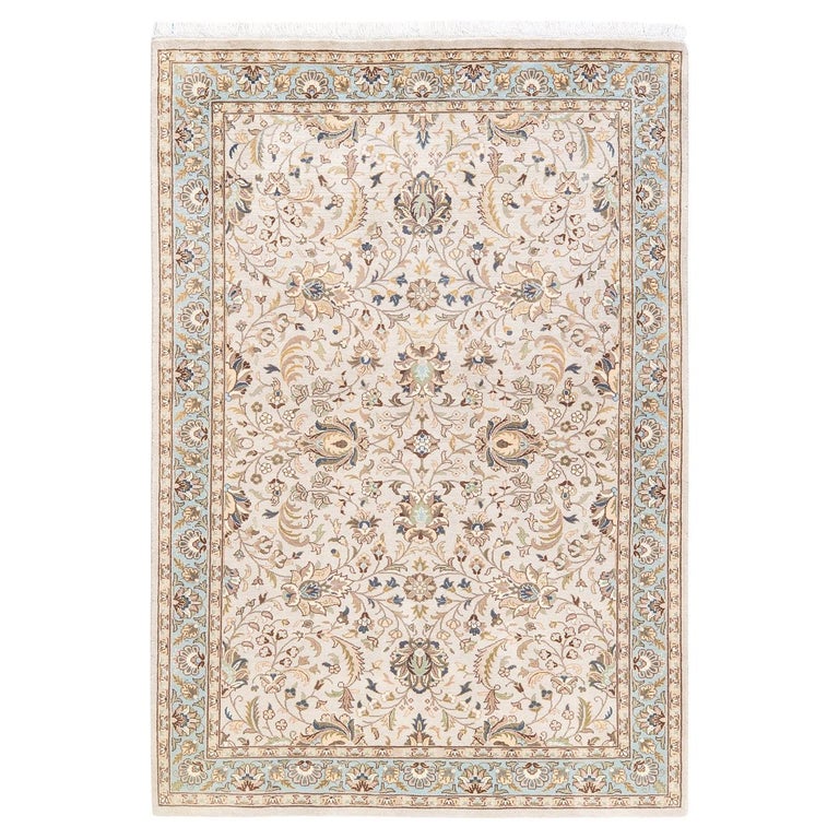 One-of-a-kind Hand Knotted Wool Mogul Ivory Area Rug For Sale at 1stDibs