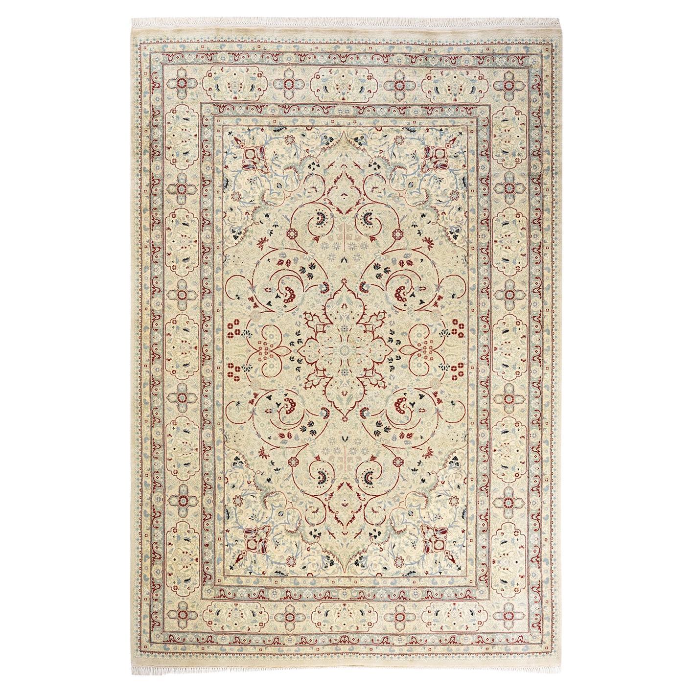 One-of-a-Kind Hand Knotted Wool Mogul Ivory Area Rug For Sale at 1stDibs