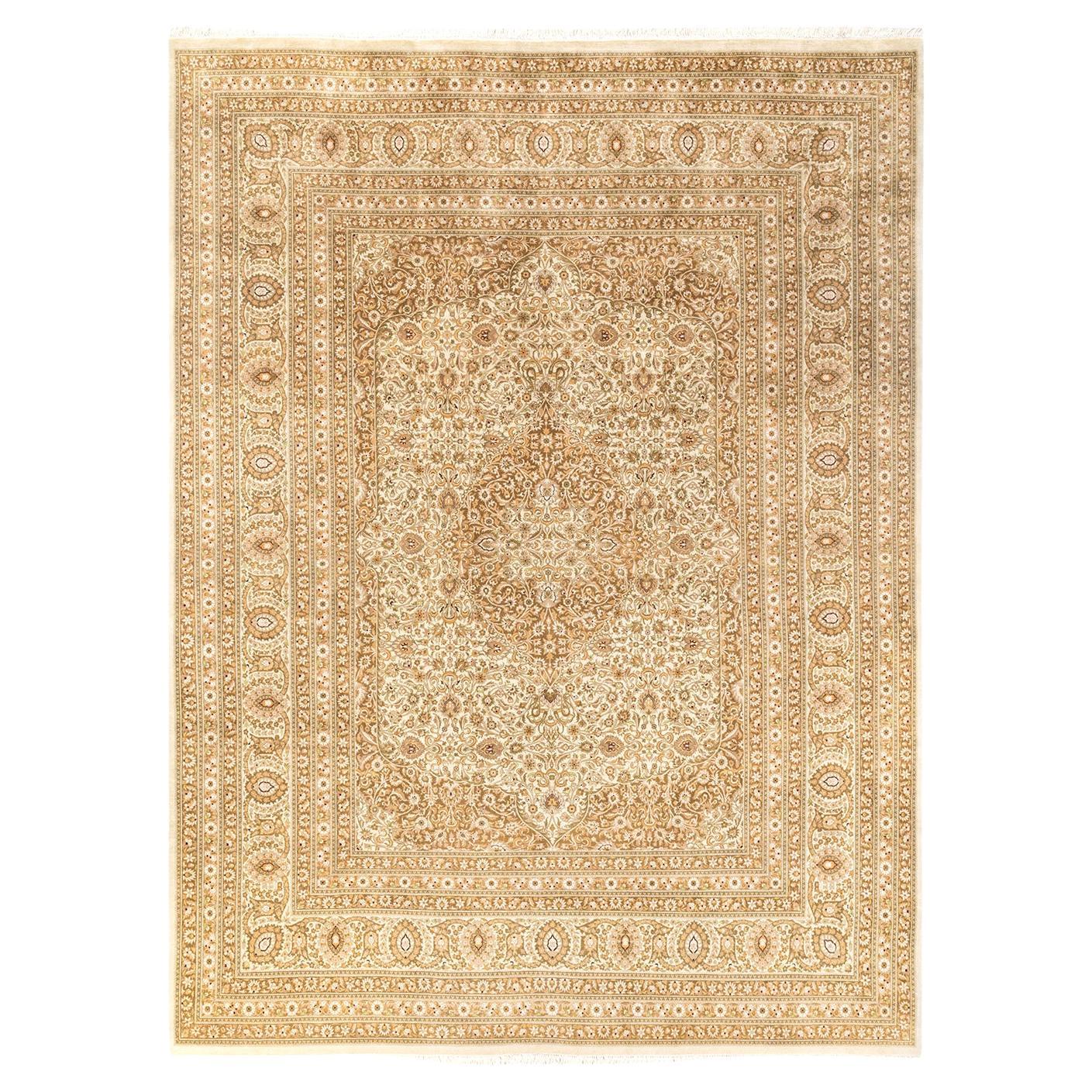 One-of-a-kind Hand Knotted Wool Mogul Ivory Area Rug For Sale at 1stDibs