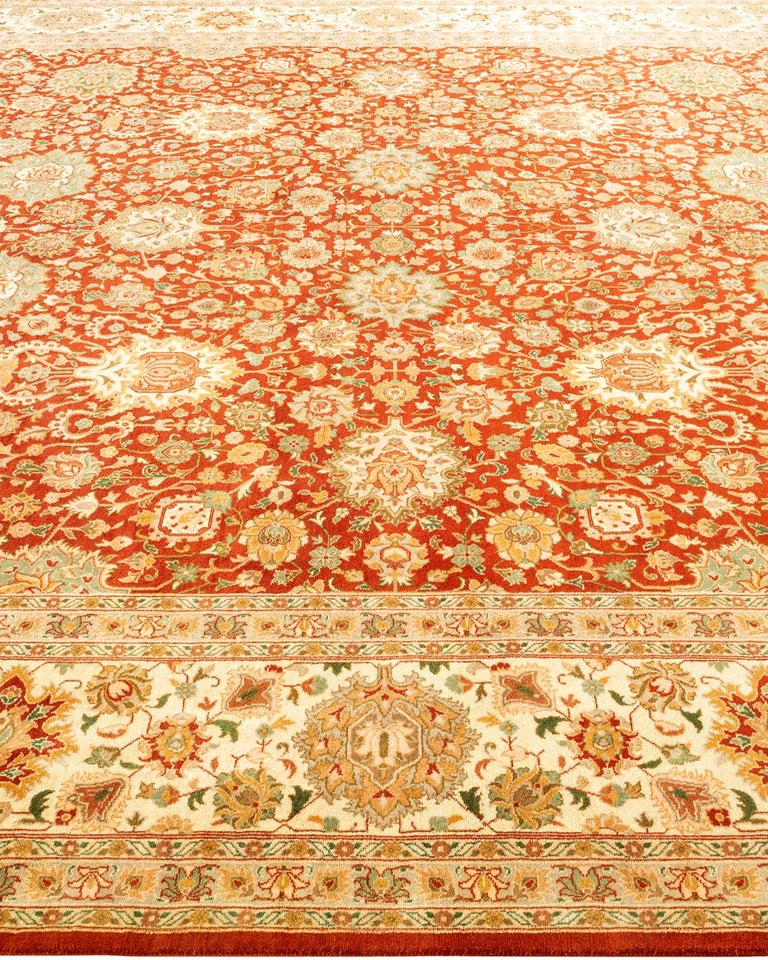 One-of-a-kind Hand Knotted Wool Mogul Orange Area Rug For Sale at 1stDibs