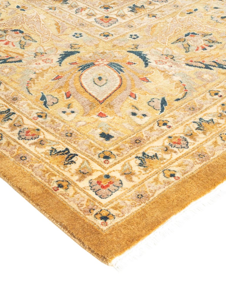 One-of-a-kind Hand Knotted Wool Mogul Yellow Area Rug For Sale at 1stDibs