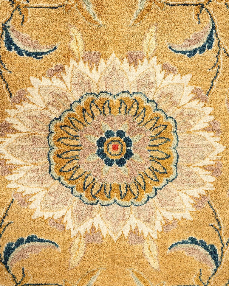 One-of-a-kind Hand Knotted Wool Mogul Yellow Area Rug For Sale at 1stDibs