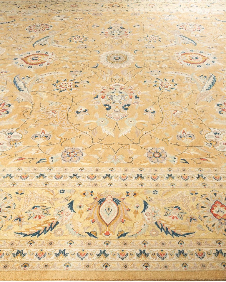 One-of-a-kind Hand Knotted Wool Mogul Yellow Area Rug For Sale at 1stDibs