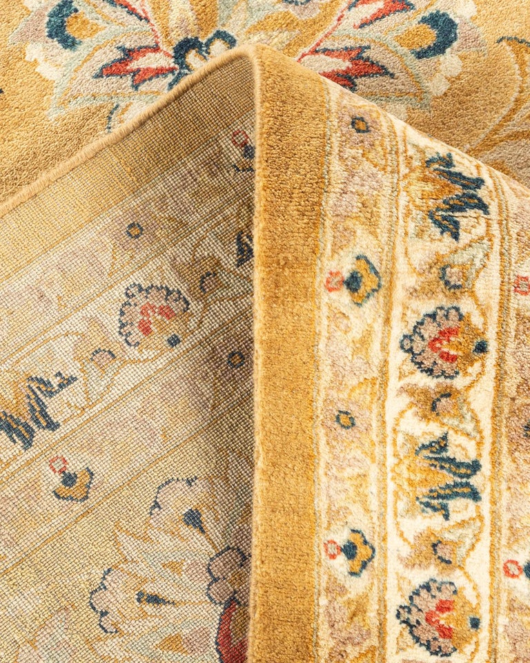 One-of-a-kind Hand Knotted Wool Mogul Yellow Area Rug For Sale at 1stDibs