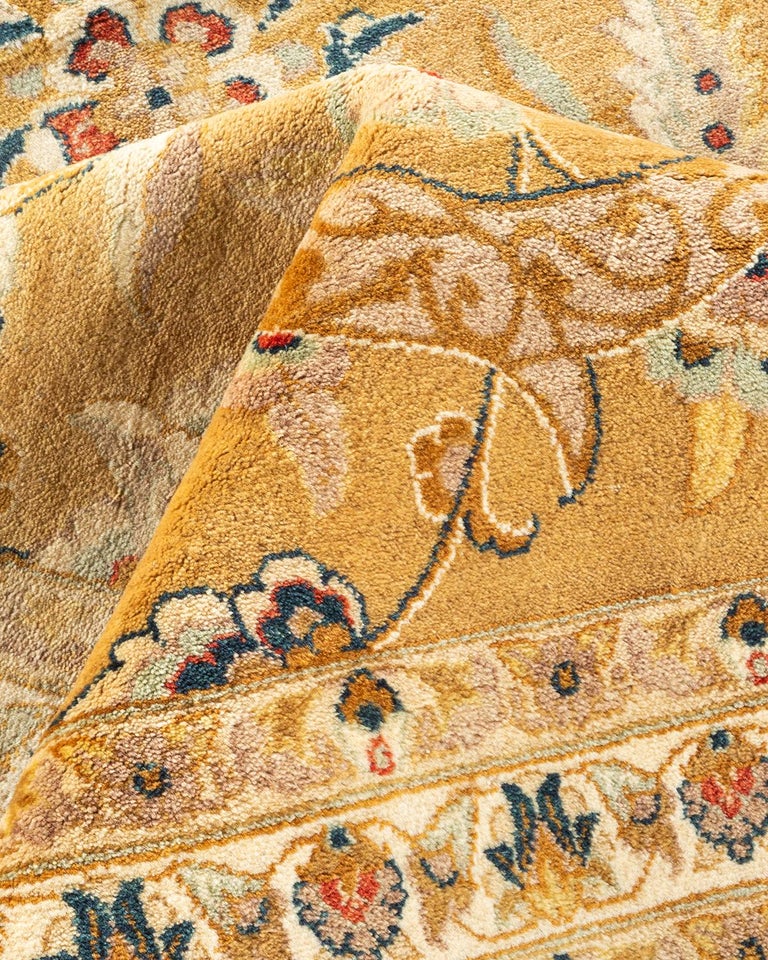 One-of-a-kind Hand Knotted Wool Mogul Yellow Area Rug For Sale at 1stDibs
